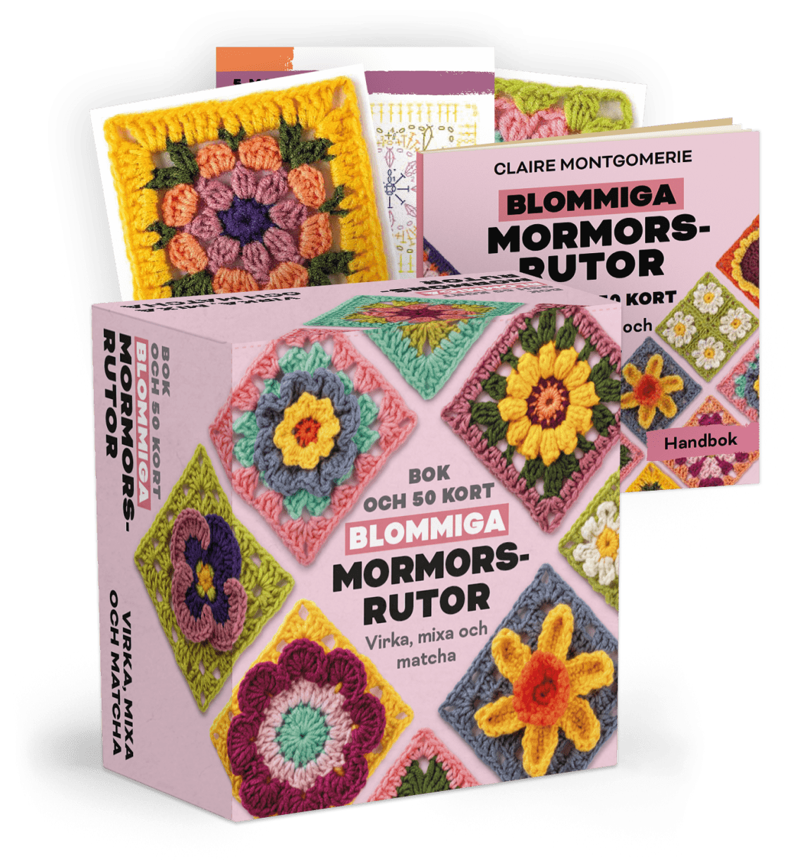 Blommiga mormorsrutor - Bok och 50 kort: Virka, mixa och